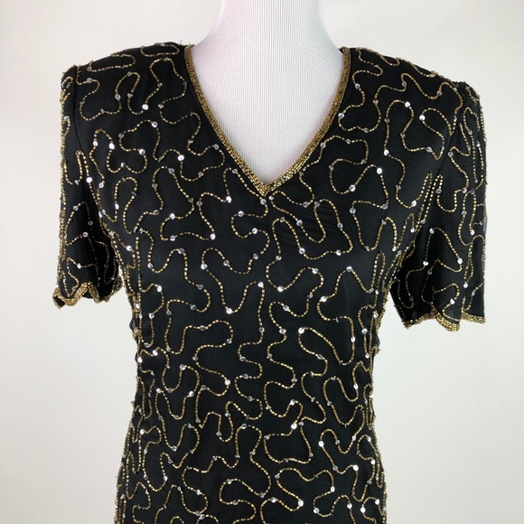 JMD | Dresses | Jmd New York Hand Made Sequin Dress Black Gold | Poshmark